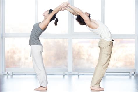 Free Photo Acroyoga Standing Backward Bend Pose