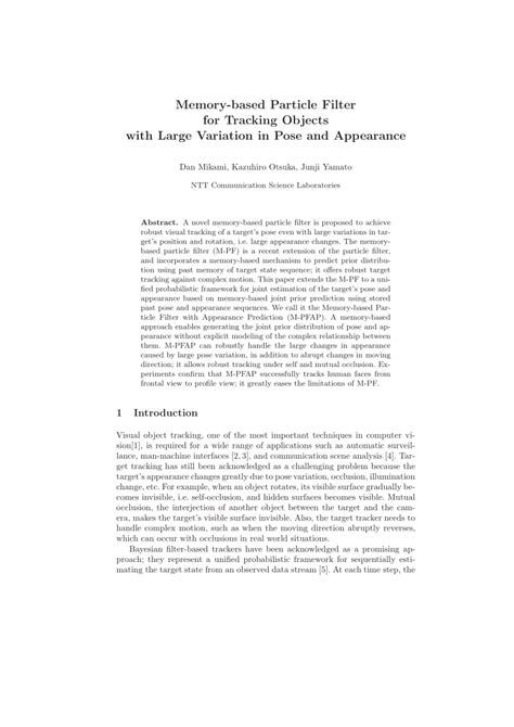 Pdf Memory Based Particle Filter For Tracking Objects With Large
