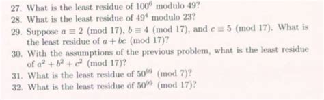 Solved What Is The Least Residue Of 10 6 Modulo 49 What Is