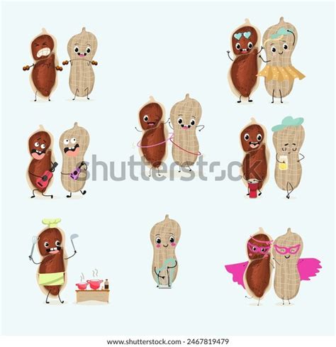 Cute Peanut Characters Set Collection Flat Stock Vector Royalty Free 2467819479 Shutterstock