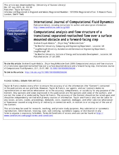 Pdf Computational Analysis And Flow Structure Of A Transitional Separated Reattached Flow Over