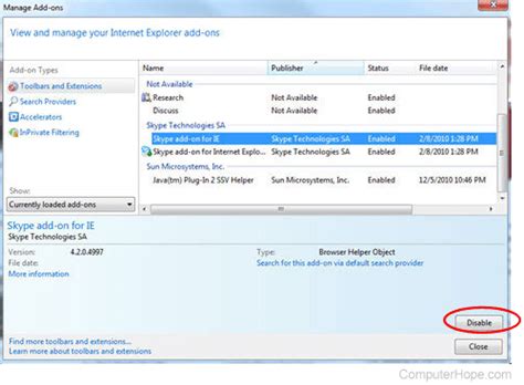 Enable Disable Internet Explorer Extensions And Addons Disable Add Ons