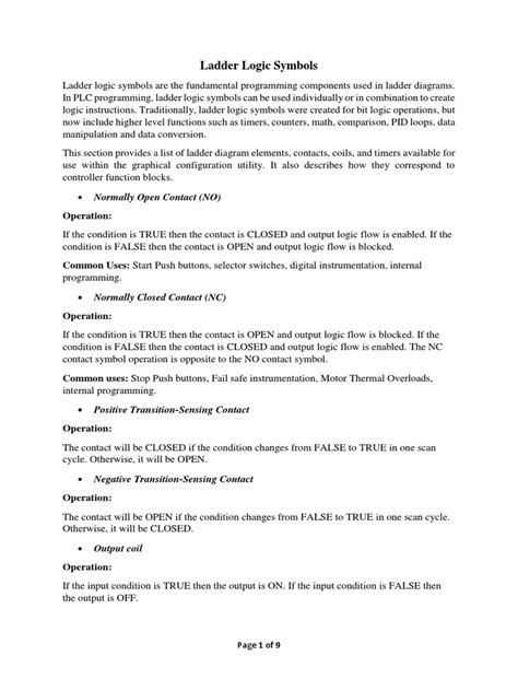 Ladder Logic Symbols 4 Pdf Programmable Logic Controller