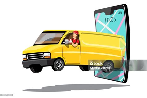 큰 고립 된 차량 벡터 다채로운 아이콘 Gps 추적 위치를 통해 밴에 의한 배달의 평면 삽화 배달 차량 상품 및 음식 배달 즉시 배달 온라인 배달 개념에 대한 스톡 벡터