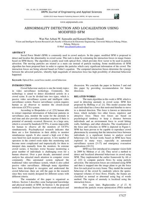 Pdf Abnormality Detection And Localization Using Modified Sfm