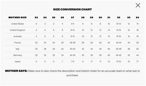 Mother Size Chart Hemline French Quarter