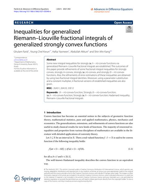 Pdf Inequalities For Generalized Riemann Liouville Fractional