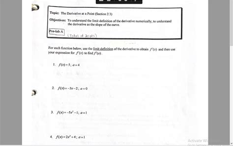 Solved Topic The Derivative At A Point Section Chegg
