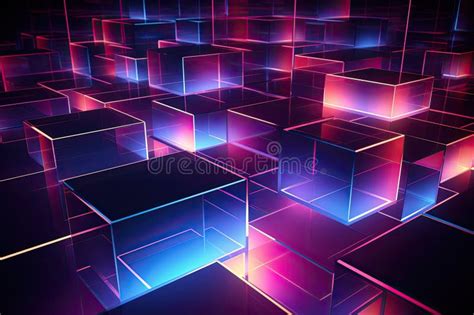 Abstract Background With Glowing Cubes 3d Rendering 3d Illustration Of Abstract Background