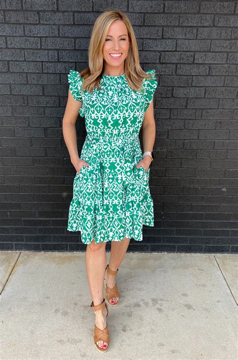 Belted Print Nursing Dress Green 20