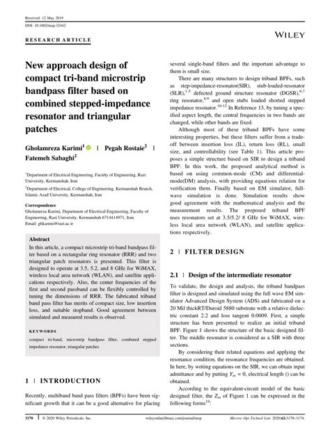 New Approach Design Of Compact Tri‐band Microstrip Bandpass Filter Based On Combined Stepped