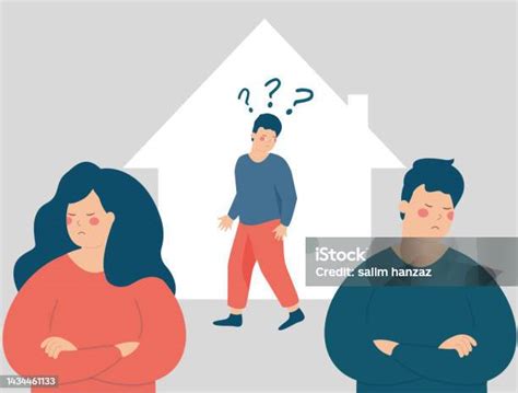 부모는 자녀 앞에서 서로 다투고 논쟁하고 모욕합니다 이혼과 가족 해체의 영향 양육권 개념 사람들에 대한 스톡 벡터 아트 및 기타 이미지 Istock