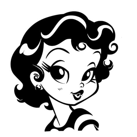 Cute Black And White Line Art Of Betty Boop Premium AI Generated Image