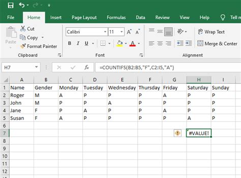 Countifs Formula Returns A Value Error When Selecting A Range Of Cells