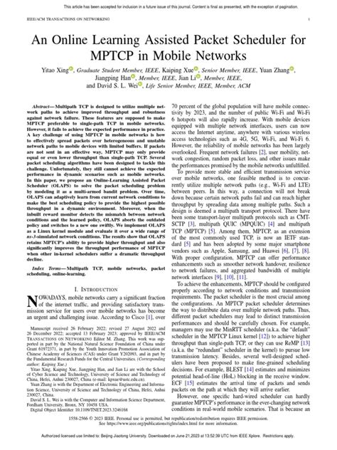 an online learning assisted packet scheduler for mptcp in mobile