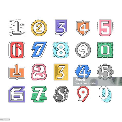 Numbers Numeral Title Collection Icons Set Vector Stock Illustration
