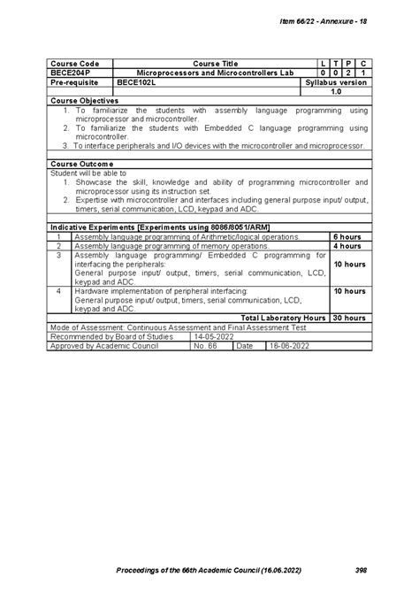 Bece204p Microprocessors And Microcontrollers Lab Lo 1 0 71 Bece204p 66 Acp Course Code