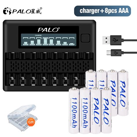 Palo Aaa 충전식 스마트 고속 배터리 충전기 8 슬롯 12v 3a Aaa 1100mah 12v Aa
