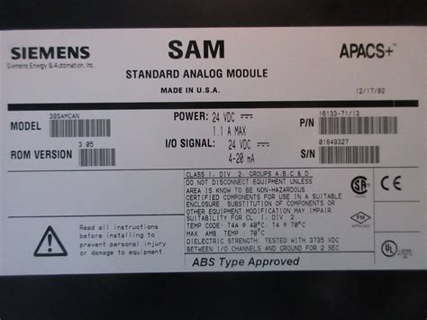 Siemens 39samcan 16133 7113 Apacs Sam Standard Analog Module Moore Rom 305 Tk3583 1 River