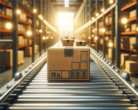 Conveyor Belt In Distribution Warehouse Cardboard Box Packages E Commerce Delivery Stock