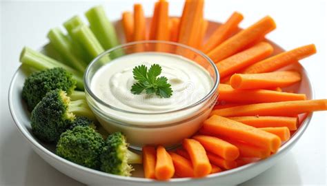 Colorful Platter Of Fresh Vegetable Sticks Including Carrots Celery