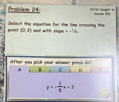 solved problem 24 first taught in lesson 69 select the equation for