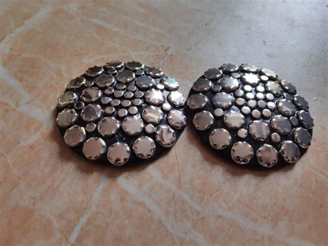 Custom Made Metal Brass Concho With Inlay Work And Engraving Idea For Making Belts For Resale At