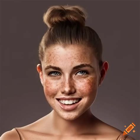 Portrait Of A Beautiful Woman With Freckles And Brown Hair