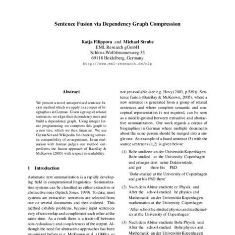 Sentence Fusion Via Dependency Graph Compression Acl Anthology