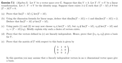 Solved Exercise Algebra I Let V Be A Vector Space Chegg Com