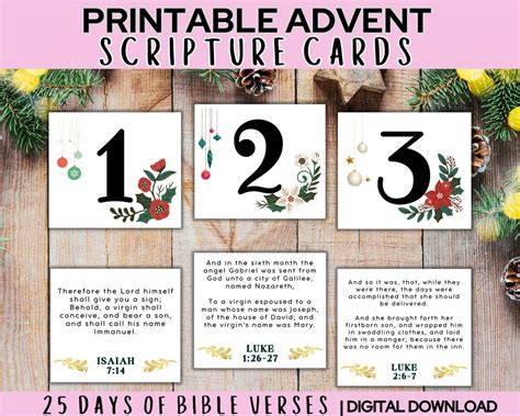 Advent Scripture Cards 25 Days Of Christmas Bible Verses Nativity