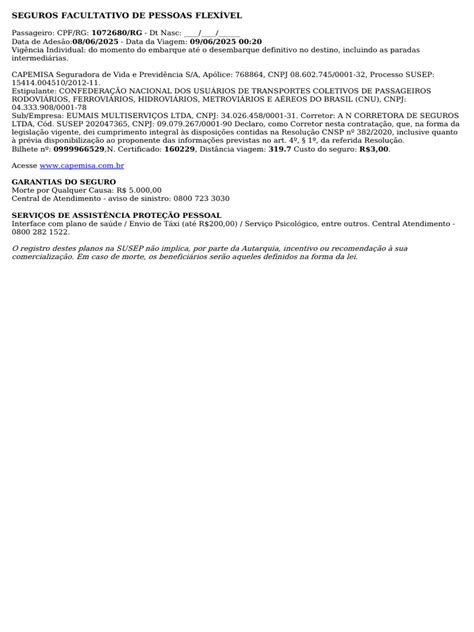 Seguro De Viagem Eumais Multisserviços Pdf