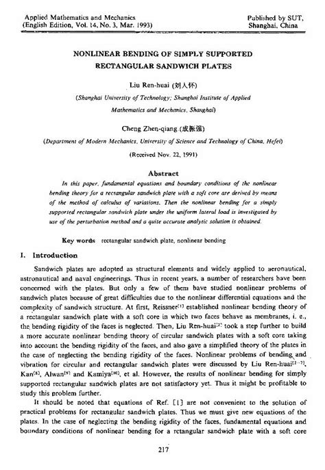 Pdf Nonlinear Bending Of Simply Supported Rectangular Sandwich Plates