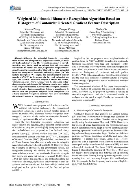 Pdf Weighted Multimodal Biometric Recognition Algorithm Based On