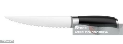 흰색 배경에 분리된 검은색 손잡이가 있는 요리사의 부엌칼 빵 칼 또는 전문 주방 용품의 3d 렌더링 사실적인 벡터 그림입니다 모형 3차원 형태에 대한 스톡 벡터 아트 및