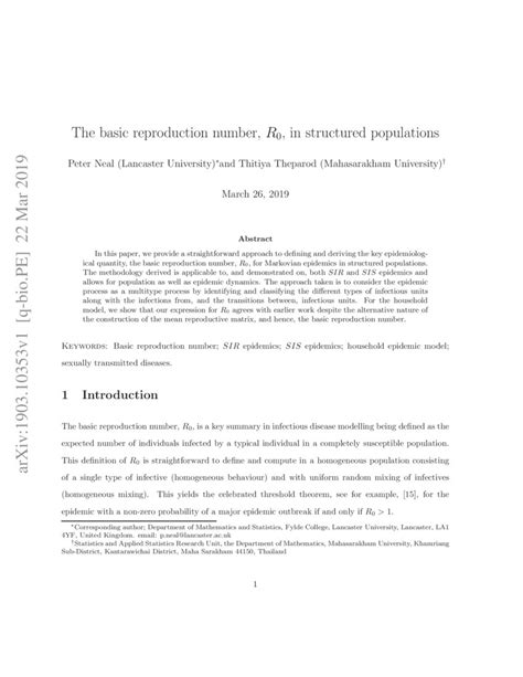 The Basic Reproduction Number R0 In Structured Populations Deepai