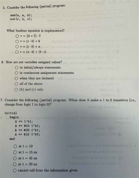 Solved 5 Consider The Following Partial Program And