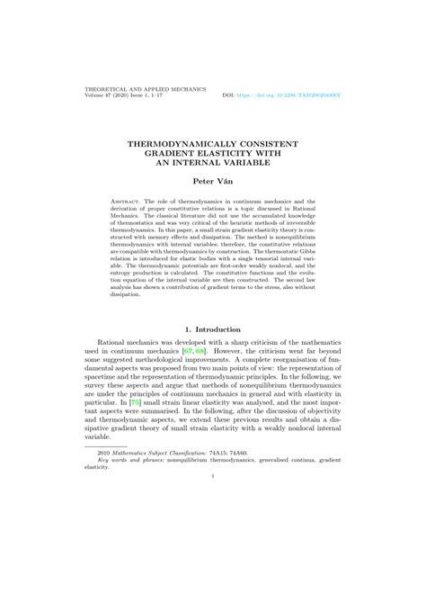 pdf thermodynamically consistent gradient elasticity with an internal