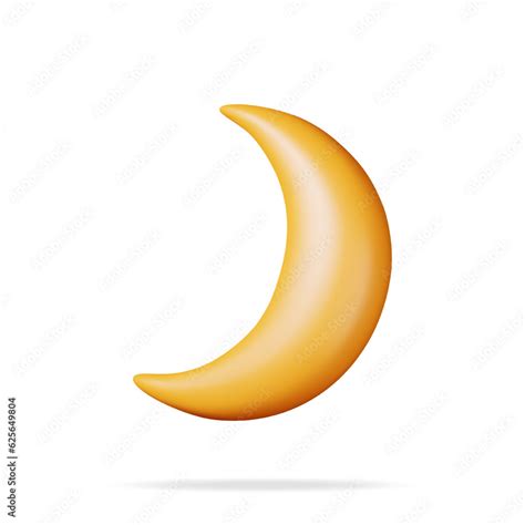 D Crescent Moon Icon Isolated On White Render Yellow Shiny Half Moon Symbol Night Or Evening