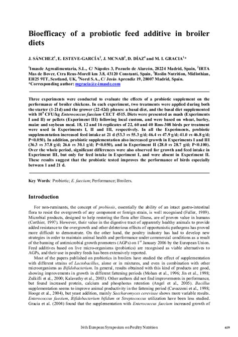 Pdf Bioefficacy Of A Probiotic Feed Additive In Broiler Diets