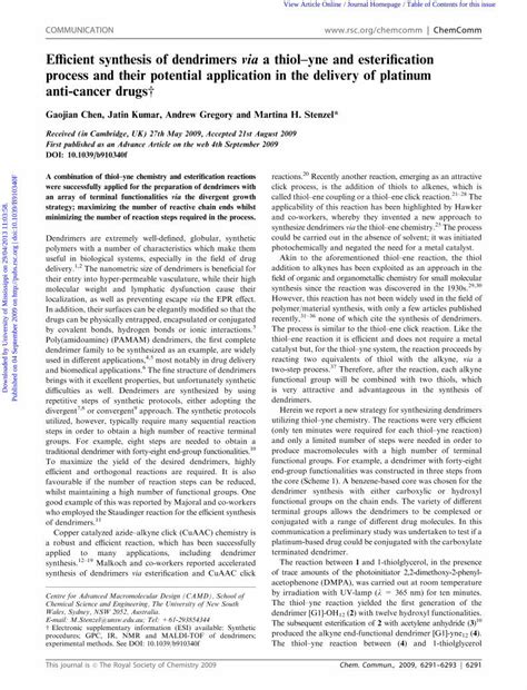 Pdf Efficient Synthesis Of Dendrimers Via A Thiol Yne And