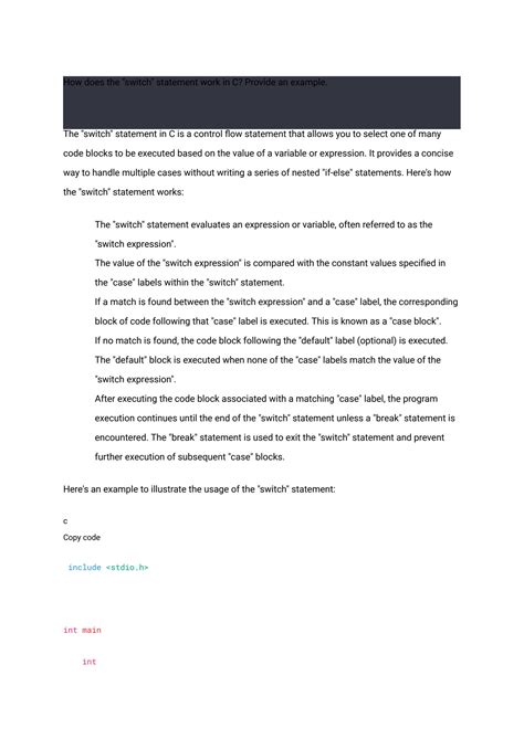 Solution How Does The Switch Statement Work In C Provide An Example