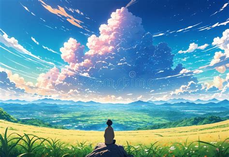 Illustration Of A Solitary Figure Under A Vast Sky Contemplating The