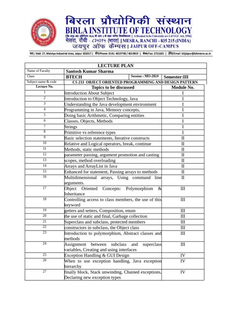 lecture plan cs233 oopdp pdf method computer programming class computer programming
