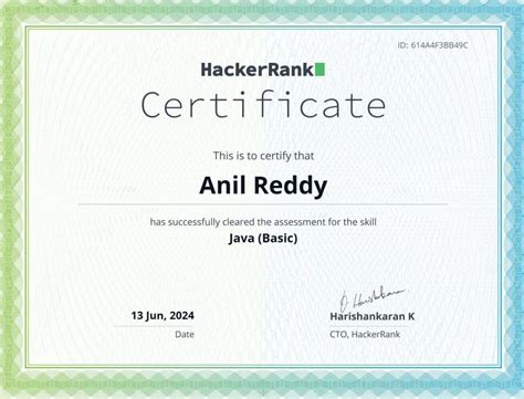 Anil Reddy On Linkedin Ive Completed Java Basic Certification Assessment In Hackerrank 🎉