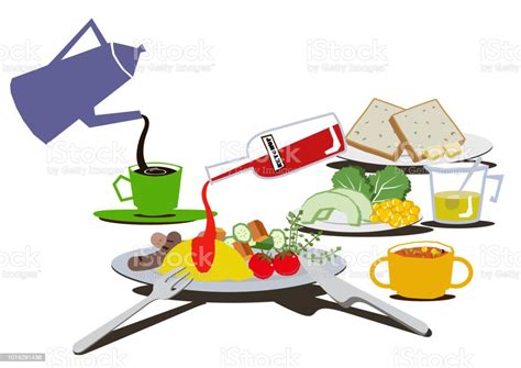 아침 식사 클립 아트입니다 테이블에 계란 요리가입니다 건강 한 아침 식사의 그림입니다 건강관리와 의술에 대한 스톡 벡터 아트 및 기타 이미지 건강관리와 의술 건강한