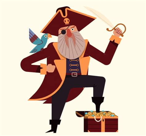 해적 선장 아이콘 컬러 만화 캐릭터 스케치 Eps Ai Uidownload