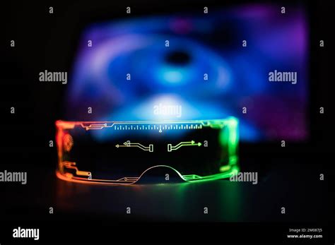 Neon Glasses Futuristic Blue And Green Glowing Devices For Online