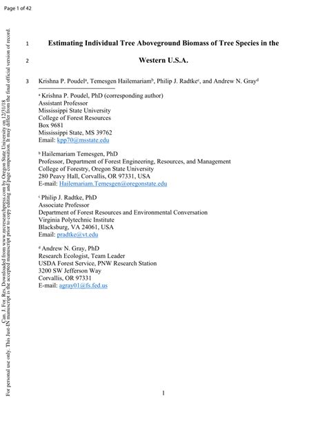 Pdf Estimating Individual Tree Aboveground Biomass Of Tree Species In The Western U S A