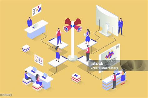 3d 아이소메트릭 디자인의 추천 마케팅 개념 커뮤니케이션 및 광고 도구를 사용하여 새로운 고객을 유치하는 로열티 프로그램 웹 그래픽을 위한 아이소메트리 사람 장면이 있는